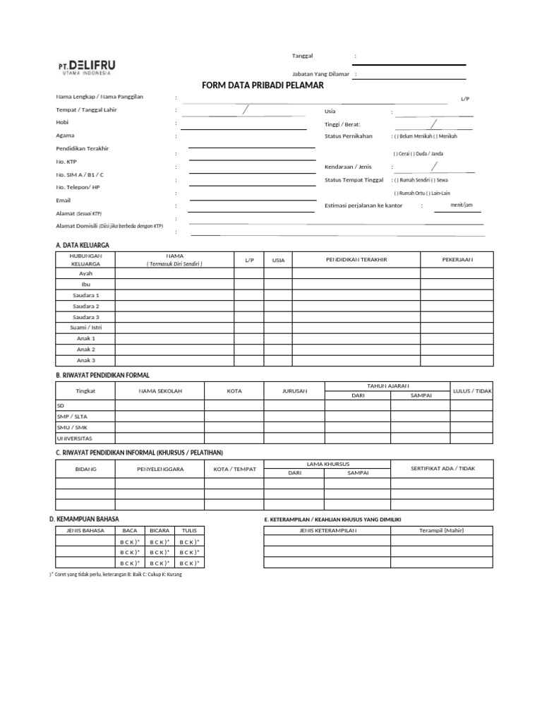 Form Identitas Karyawan Baru | PDF