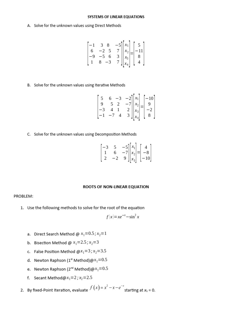 SYSTEMS OF LINEAR EQUATIONS AND ROOTS OF NON-LINEAR EQUATIONS | PDF