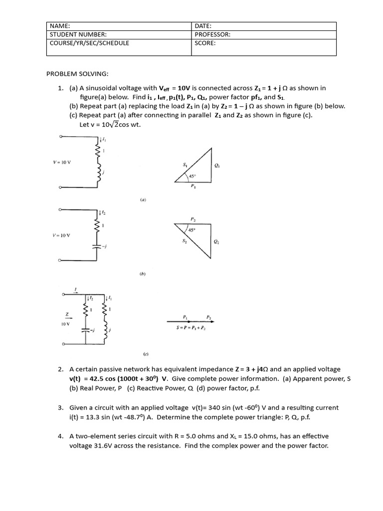 QUIZ (Take Home) AC Power Analysis | PDF | Electrical Impedance | Ac Power