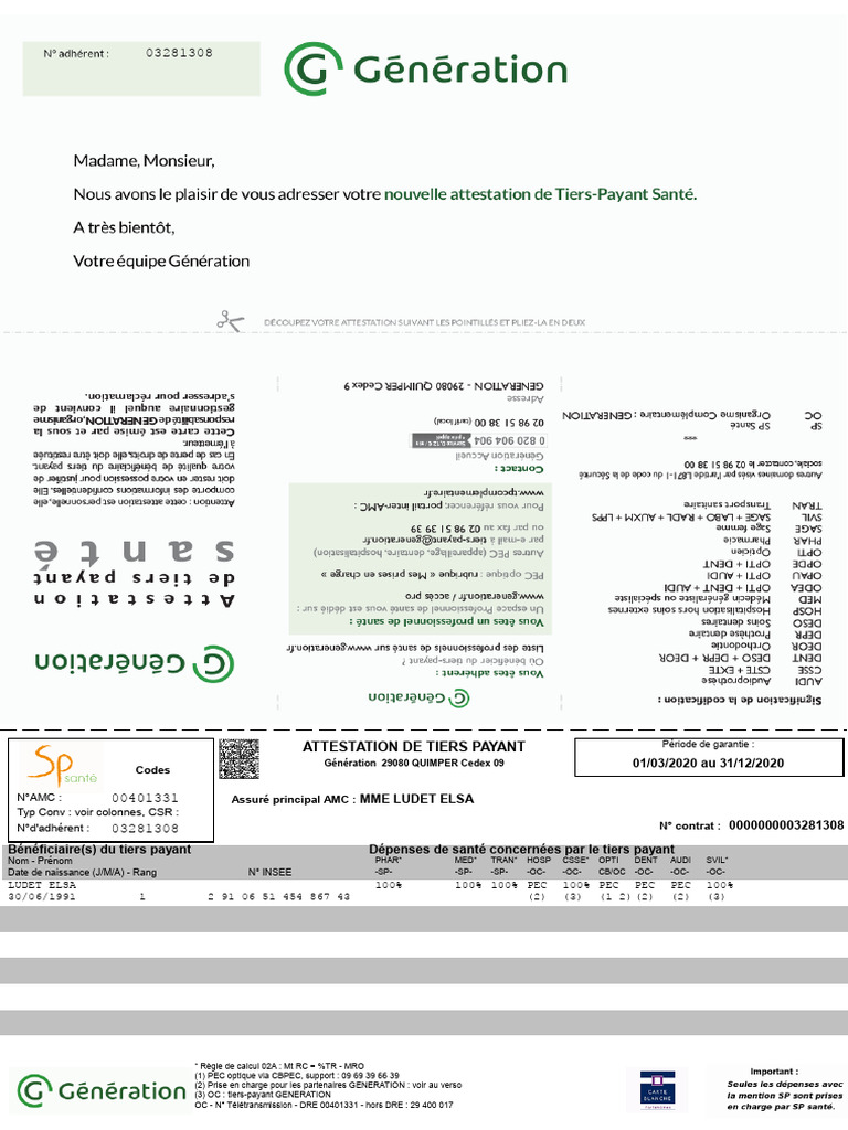 Attestation de Tiers Payant Santé | PDF
