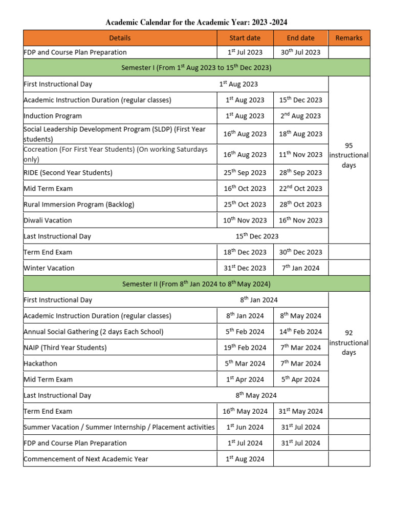 Academic Calendar 2023-24 | PDF | Academic Term | Academia