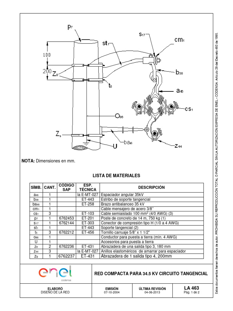 La 463 Red Compacta para 34.5 KV Circuito Tangencial | PDF