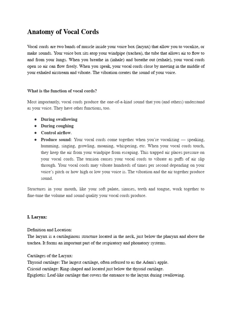 Anatomy and Function of Vocal Cords | PDF | Foreign Language Studies