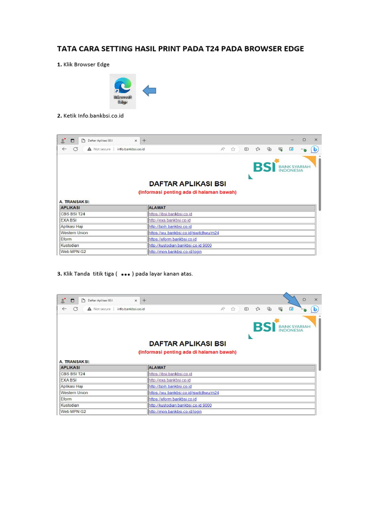 Tata Cara Setting Hasil Print t24 Pada Browser Edge | PDF