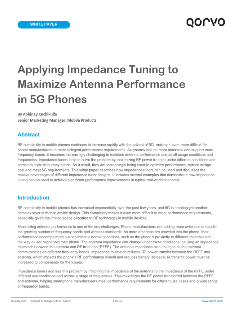Quovor - Applying Impedance Tuning To Maximize Antenna Performance in 5G Phones | PDF