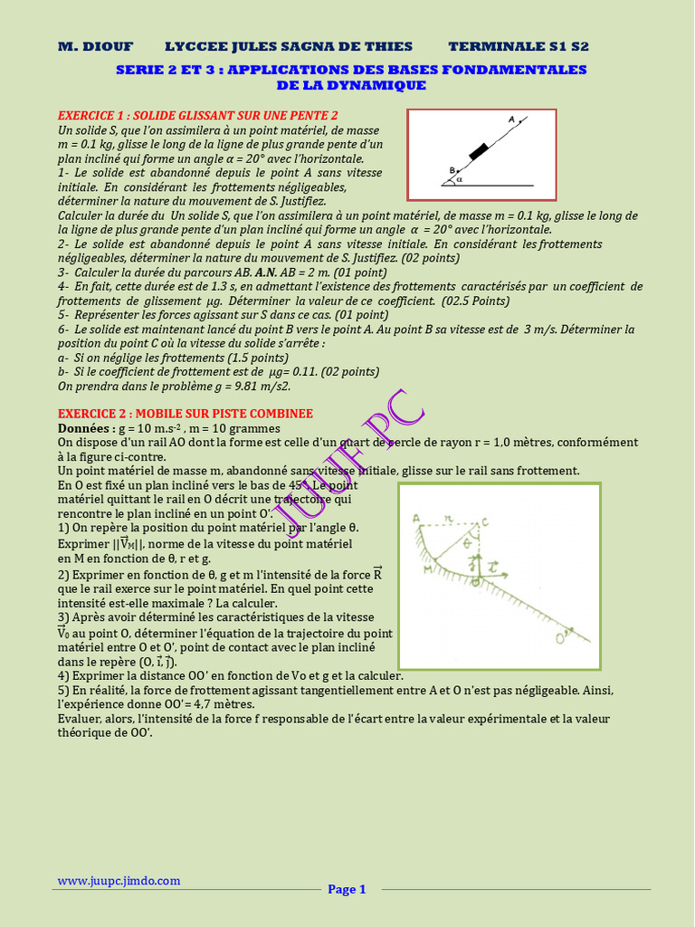 Serie 2 3 Applcations Des Bases de La Dynamique | PDF