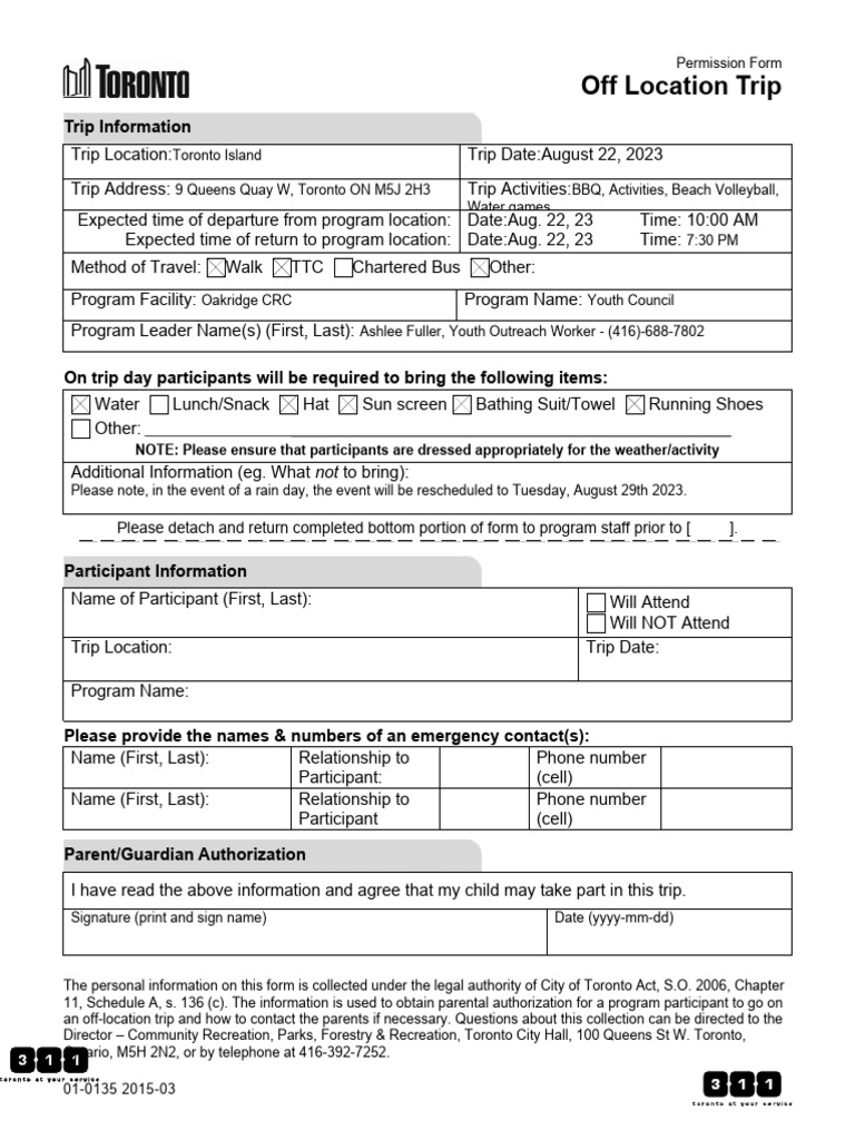 ISLAND-Off Location Trip Permission Form | PDF