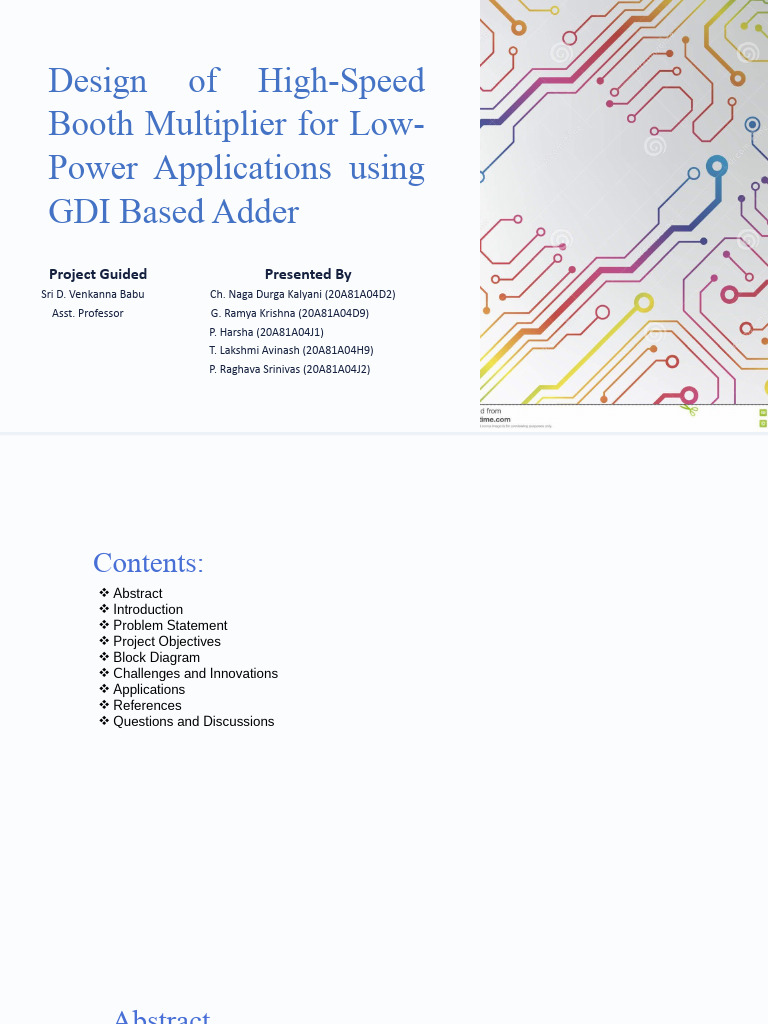 Design of High Speed Booth Multiplier for Low Power Applications Using GDI Based Adder | PDF