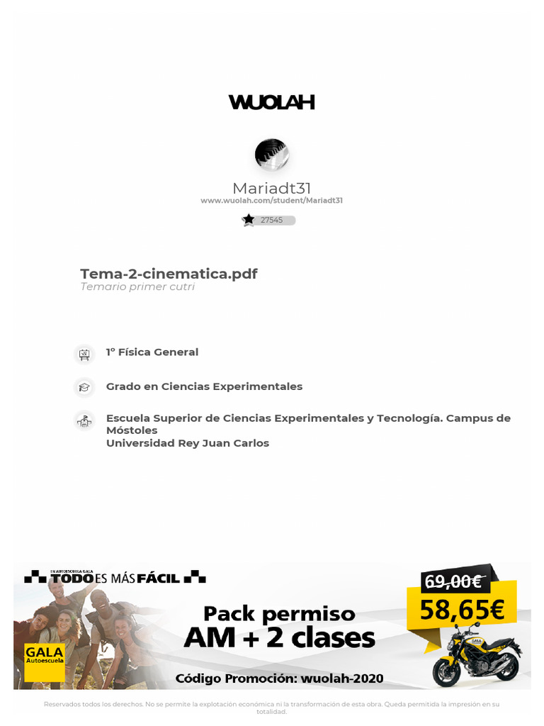 Wuolah Free Tema 2 Cinematica | PDF