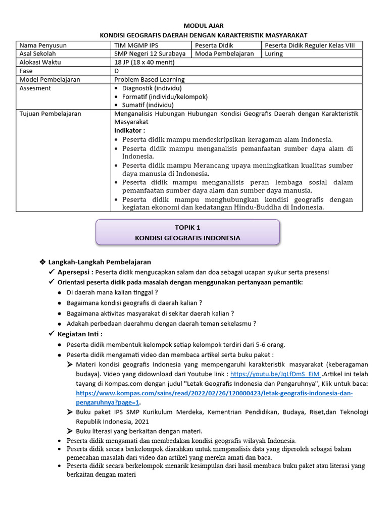 Modul Ajar Ips Tema 1 | PDF
