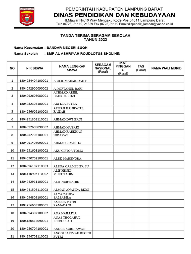 Tanda Terima Seragam Sekolah - Siswa Fiks | PDF