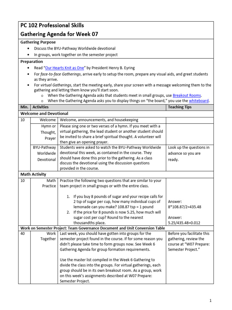 pc102 Document w07GatheringAgenda | PDF