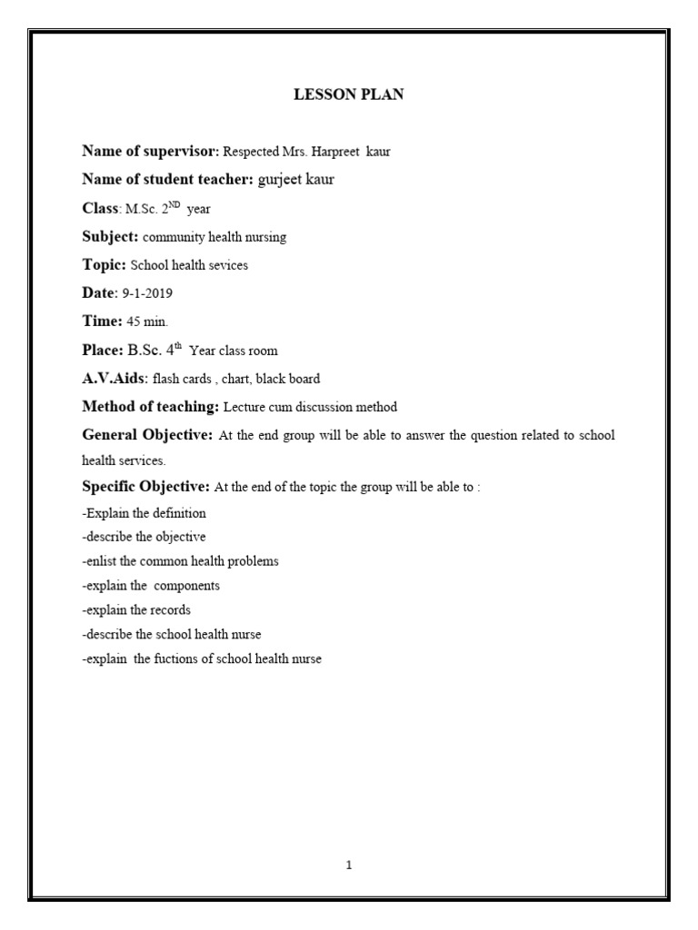 Lesson Plan On School Health | PDF