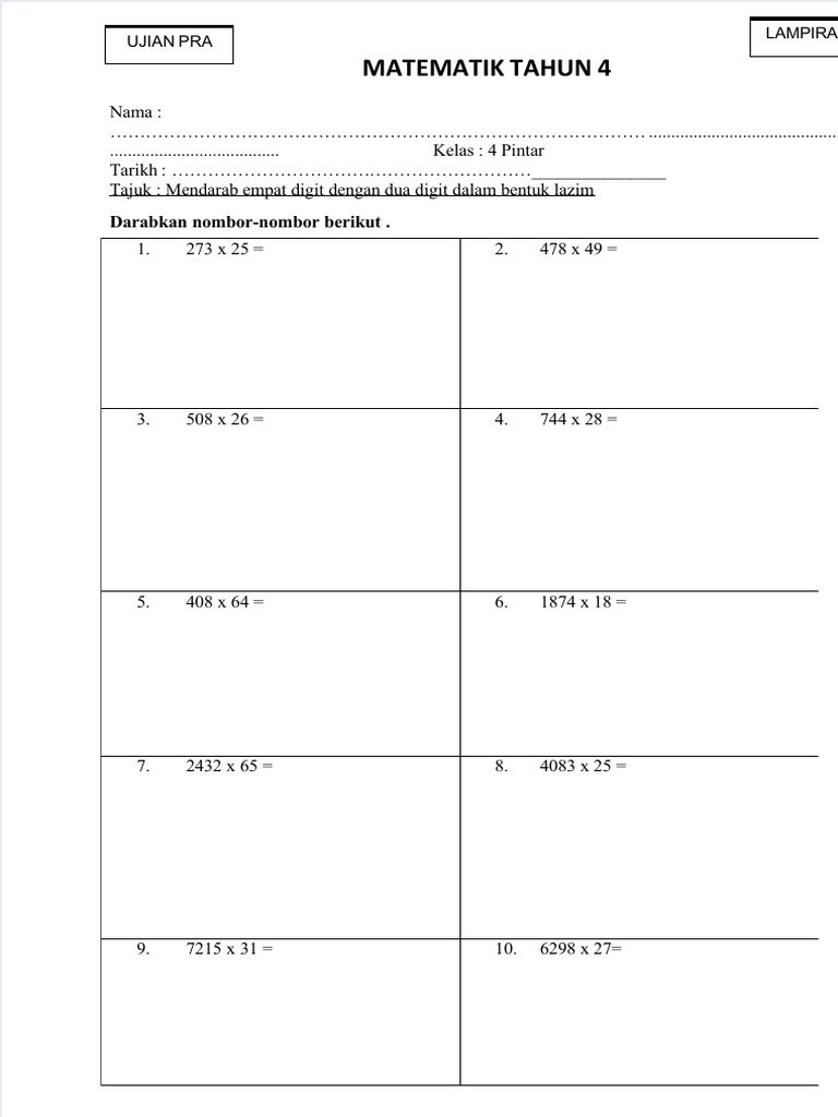 Dokumen - Tips - Matematik Tahun 4 Latihann Darab | PDF