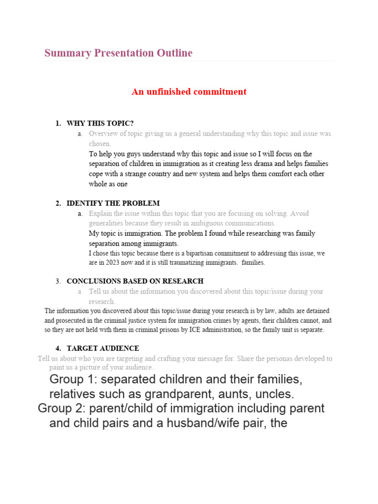 Summary Presentation Outline Template | PDF