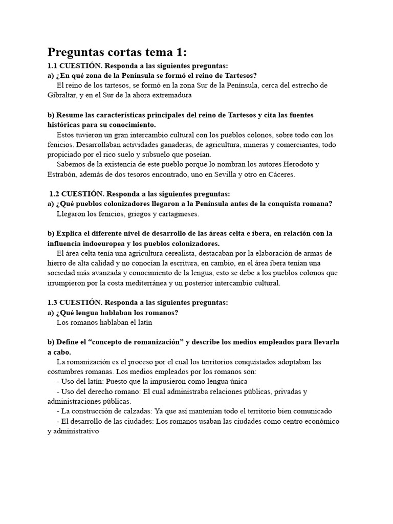 Preguntas Cortas Tema 1 | PDF