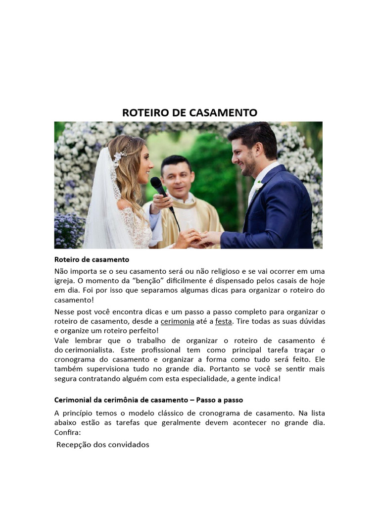 Roteiro de Casamento | PDF | Casamento | Rituais