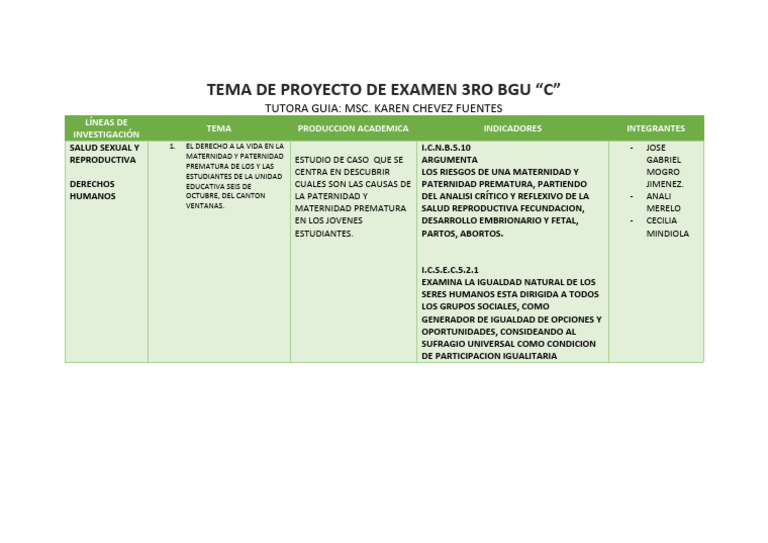 Tema de Proyecto de Examen 3ro Bgu - B | PDF