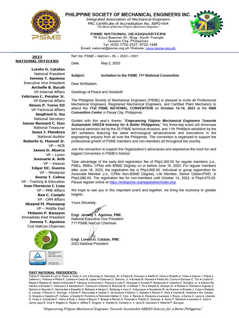 71st Natcon Invitation Deleg | PDF