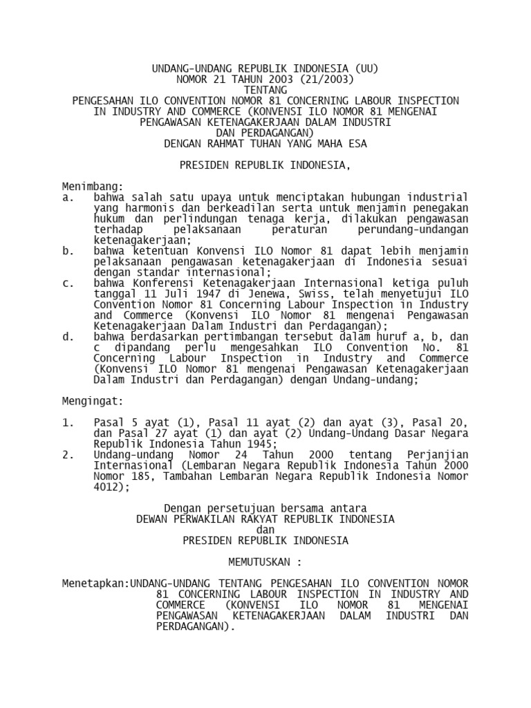 Undang-Undang Nomor 21 Tahun 2003 | PDF