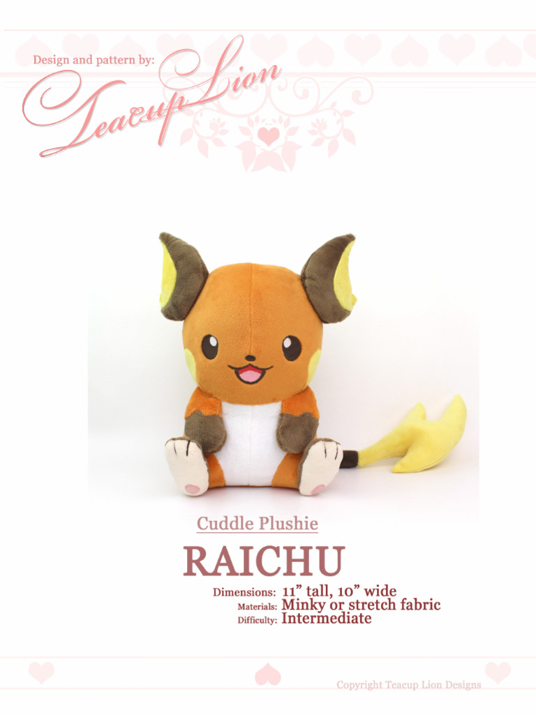 Peluche Raichu Plush Sewing Pattern by TeacupLion | PDF | Sewing | Seam ...