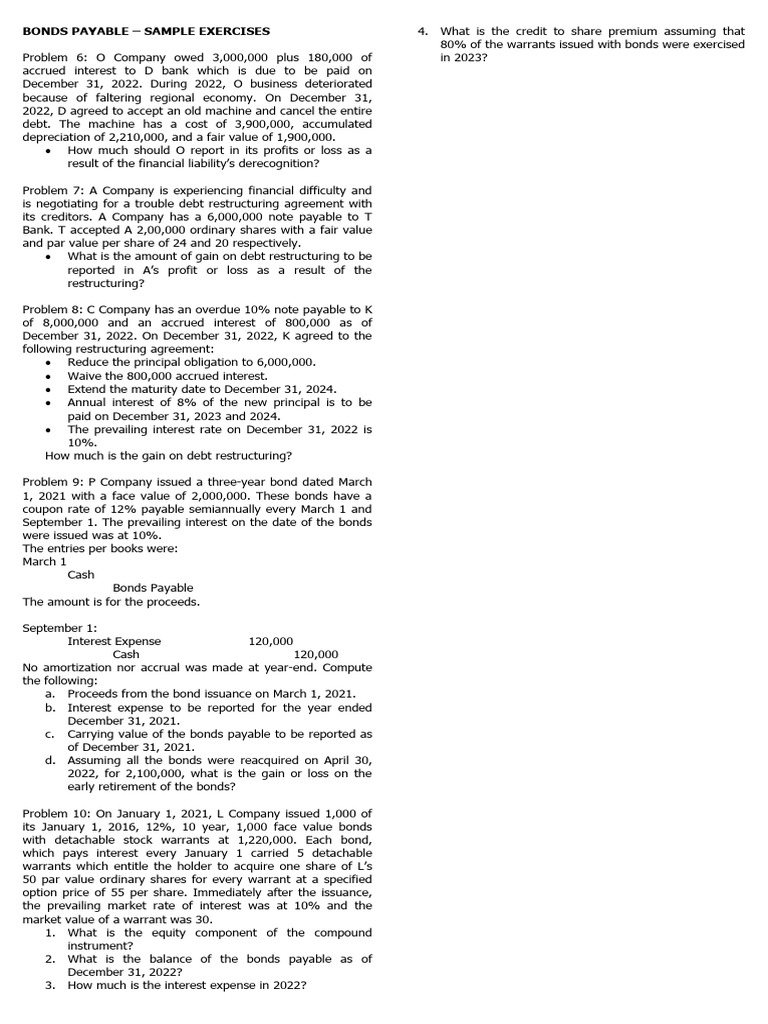 Bonds Payable - Sample Exercises | PDF