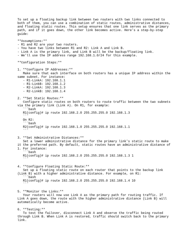 To Set Up A Floating Backup Link Be | PDF | Computers