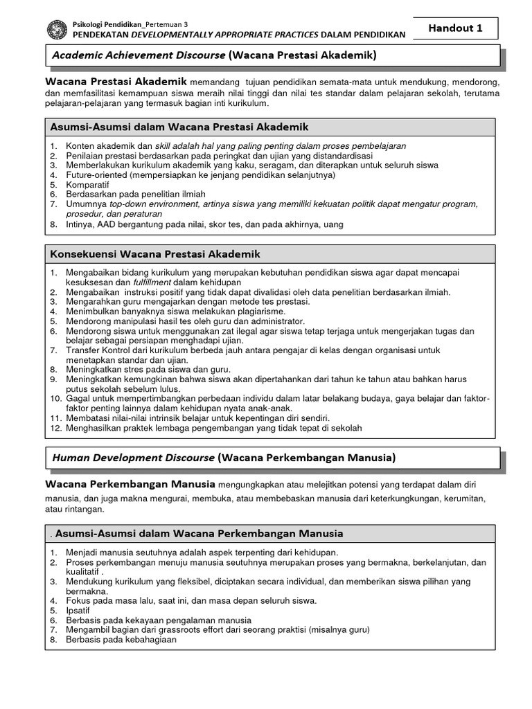 Pendekatan DAP Dalam Pendidikan - Handout 01 | PDF
