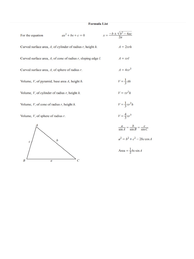 Formula Sheet - 1 | PDF