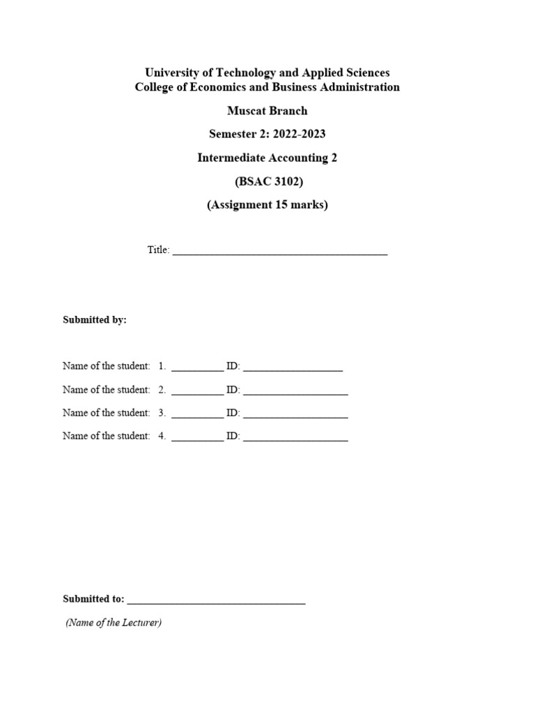 Intermediate Accounting II Assignment Semester 2 2022-2023 | PDF | Financial Statement | Business