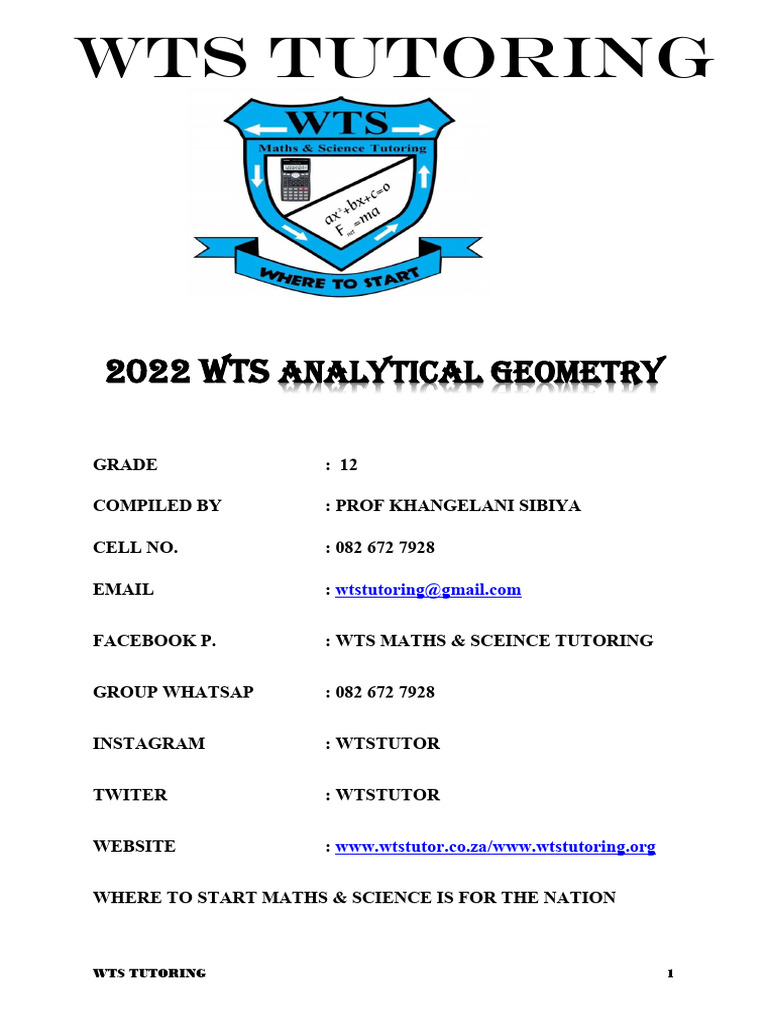 WTS 12 Analytical Geometry | PDF