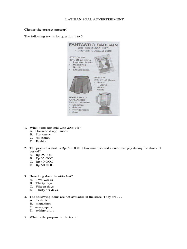 Latihan Soal Advertisement 1 | PDF | Advertising | Food And Drink