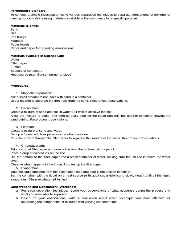 Performance Task (Science 7- First Quarter) | PDF | Filtration | Mixture