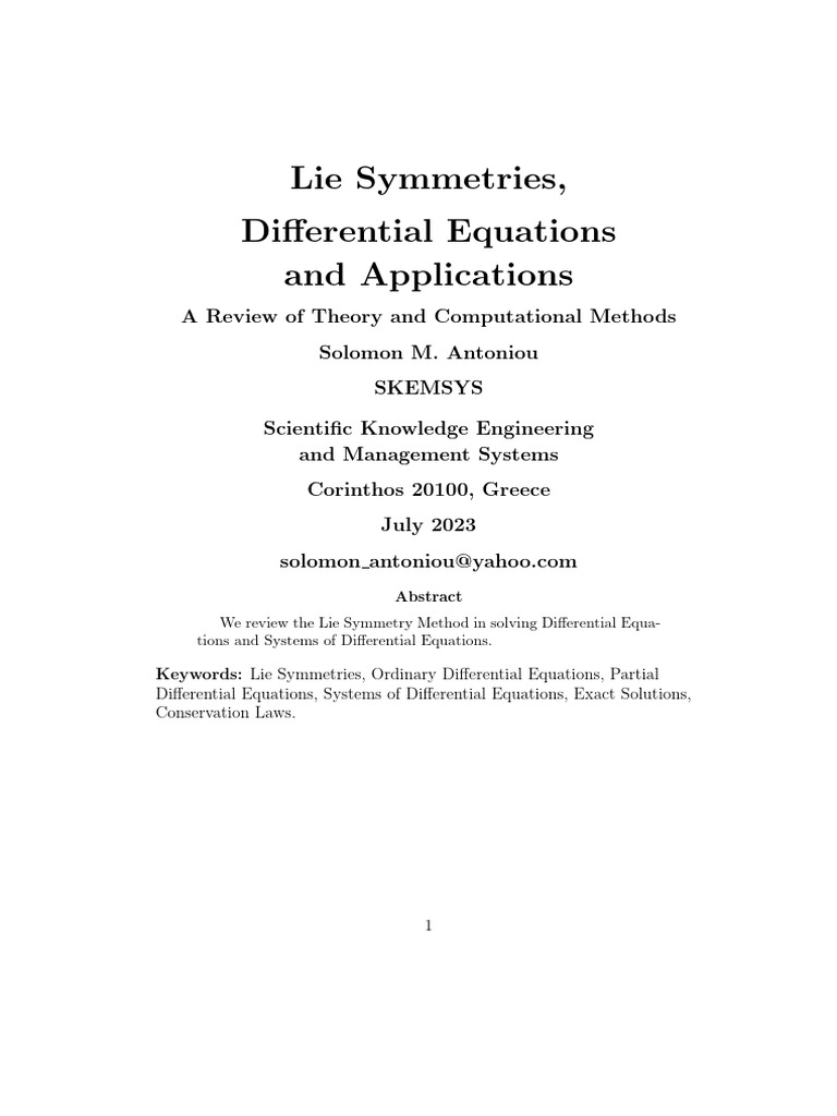 01-S - Antoniou - Lie Symmetries, Differential Equations and ...