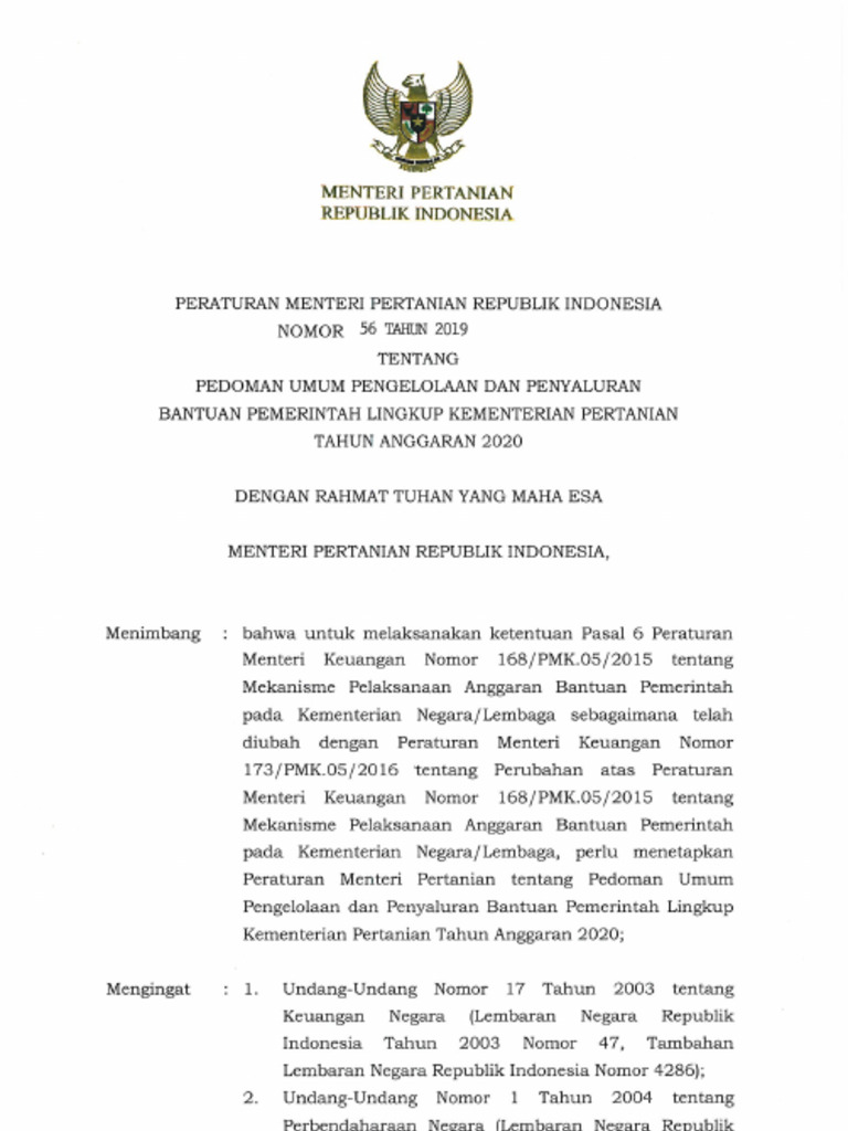 Permentan 56 Tahun 2019 | PDF