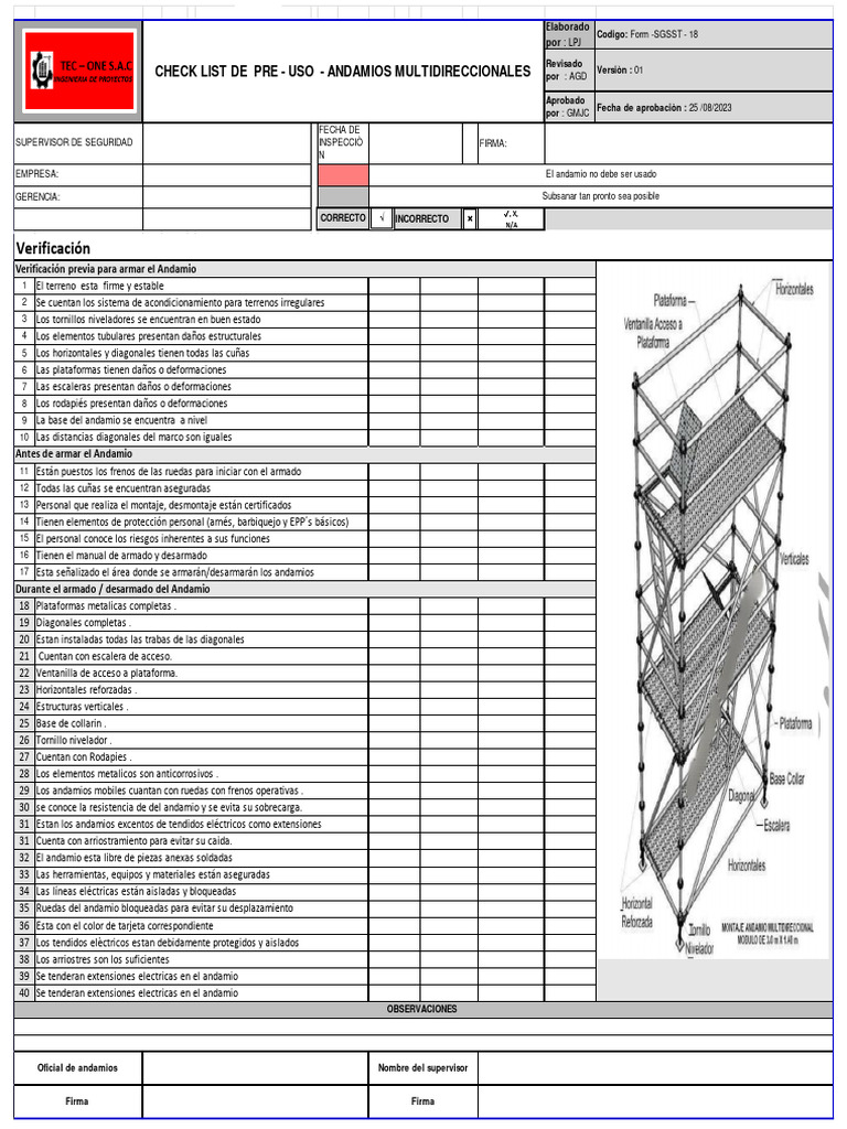 Checklist de Seguridad para Andamios | PDF