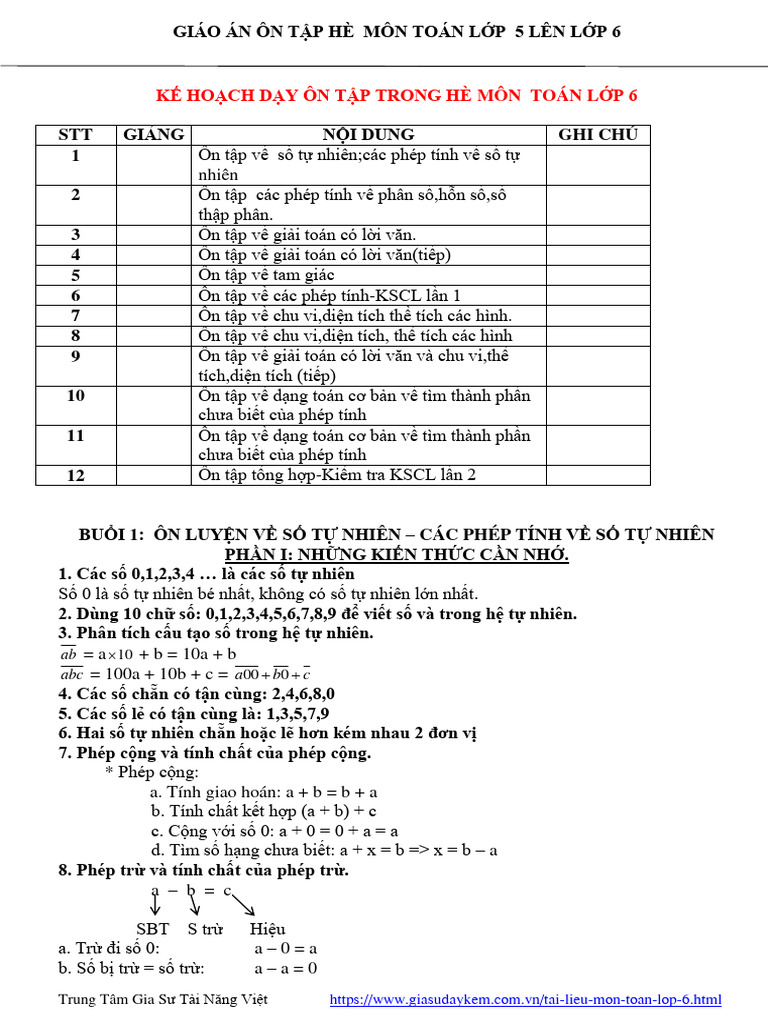 Giao An On Tap He Mon Toan Lop 5 Len Lop 6 On Tap He Mon Toan Lop 5 Len ...