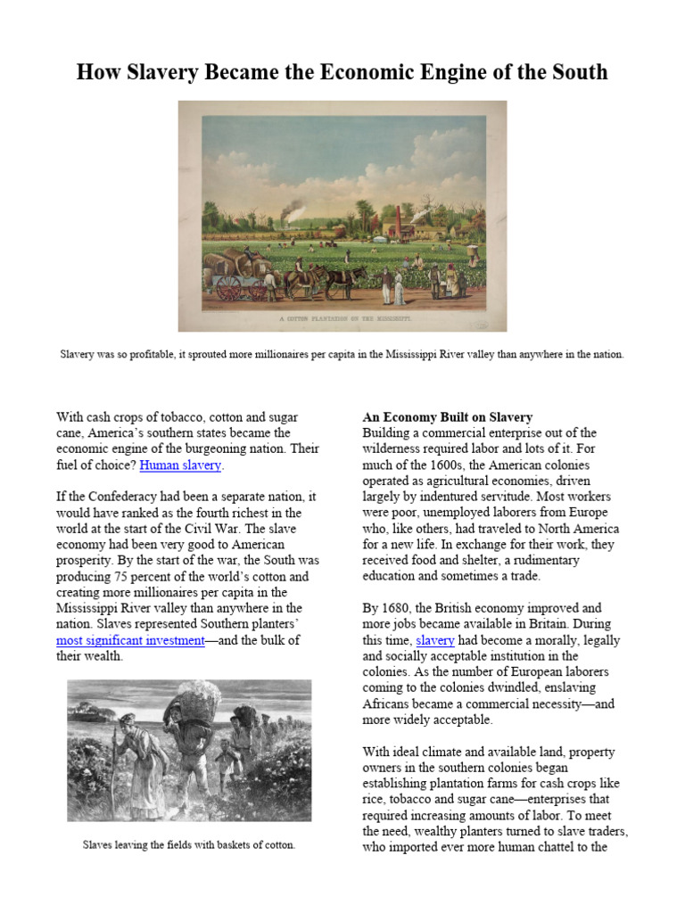 5 - Info Reading Text - Slavery in America - The Economic Engine of The ...