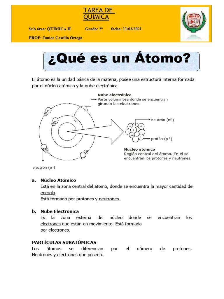 Tarea I | PDF | Protón | Átomos