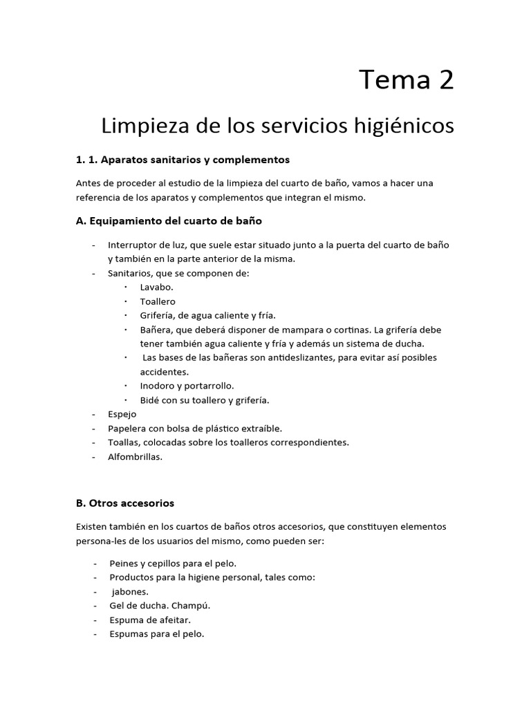 Tema2 - Limpieza de Los Servicios Higiénicos - Cep | PDF | Baño | Agua