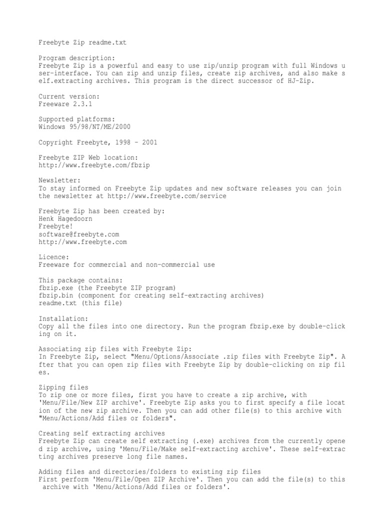 FBZip Readme | PDF | Zip (File Format) | Computer File