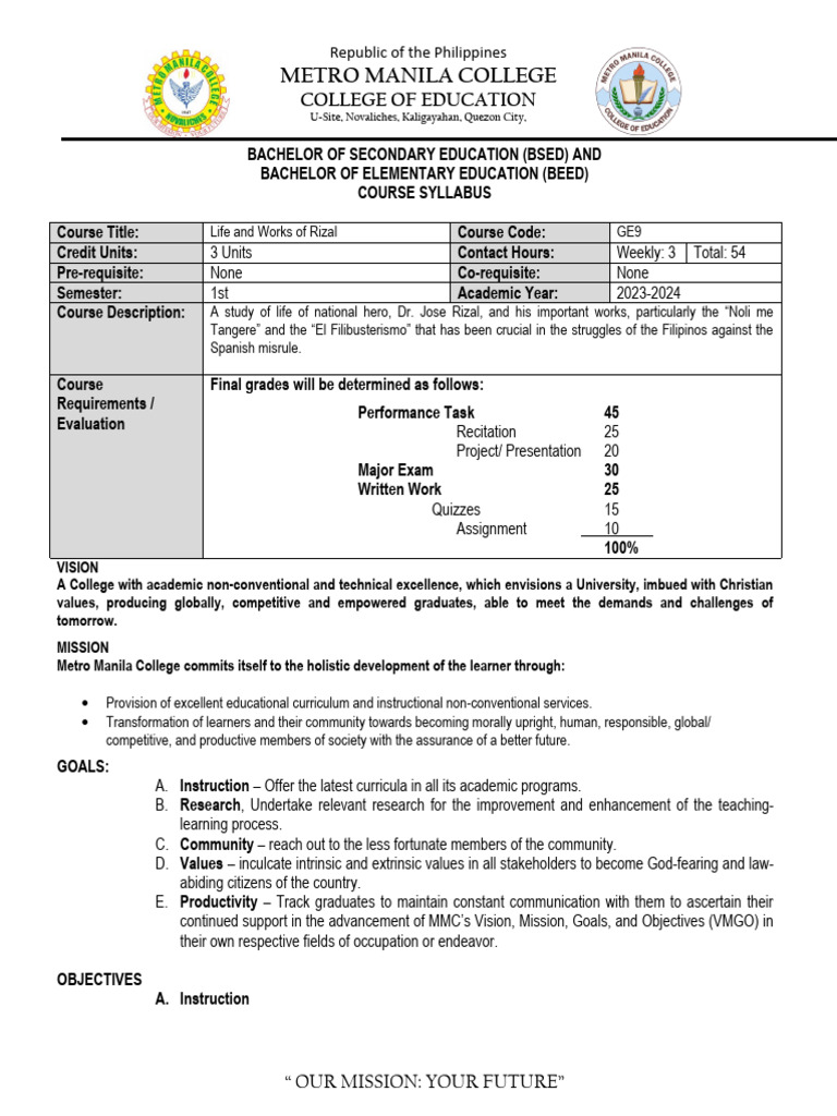 Lifes & Works of Rizal - Educ Dept. | PDF