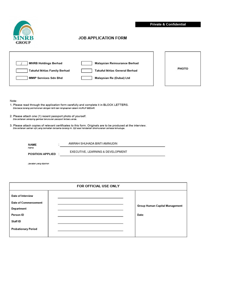 MNRB Group Job Application - V2 | PDF