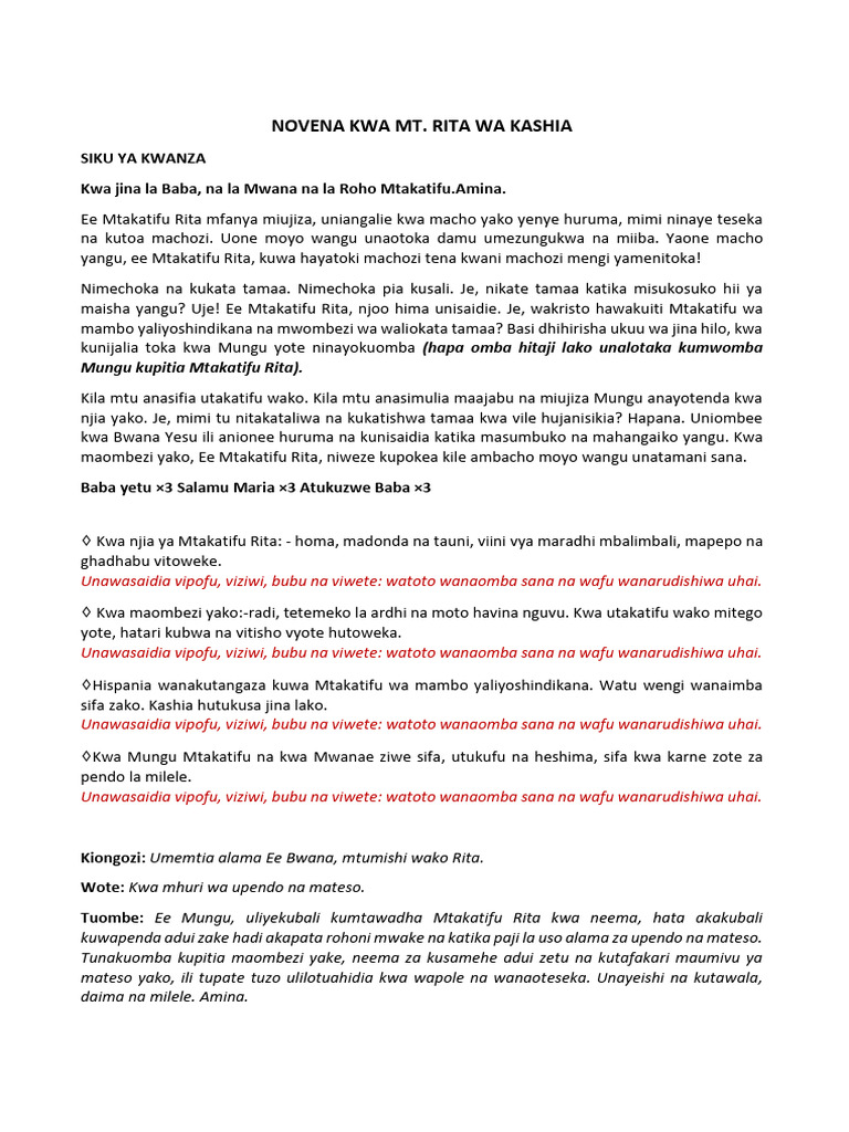 Novena Kwa Mt. Rita | PDF