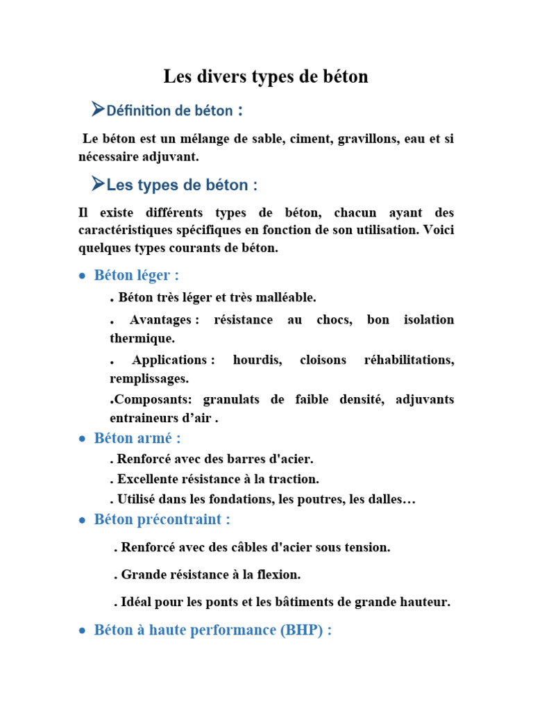 Les Divers Types de Béton | PDF