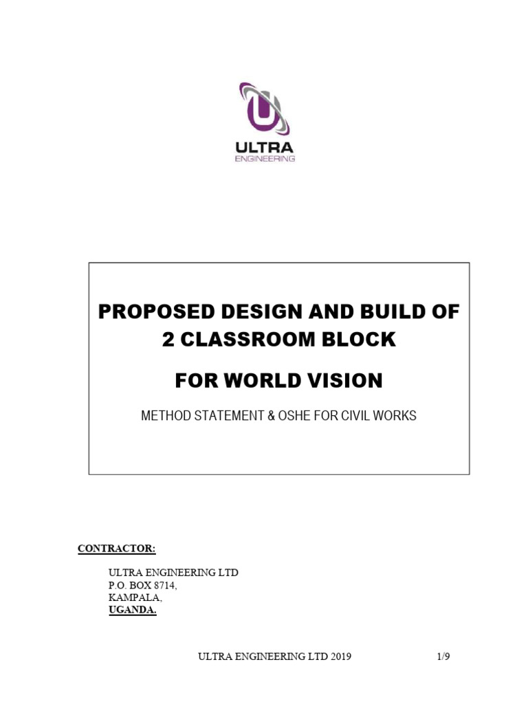 Methodololgy - World Vision - 2 Classroom Block Construction | PDF