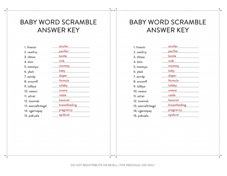 Baby Word Scramble - Answer Key | PDF