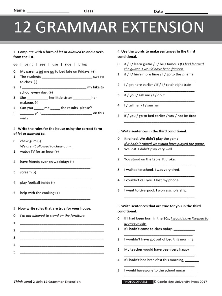 THINK L2 Unit 12 Grammar Extension | PDF