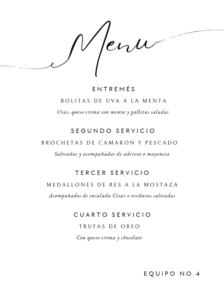 Black and White Minimalist Elegant Calligraphy Dinner Menu | PDF