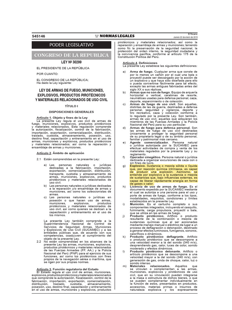 Ley 30299 | PDF | Policía | Pirotécnica
